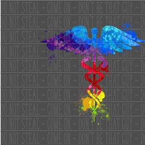 Watercolor Rainbow Medical Caduceus Sublimation Print Printable ...