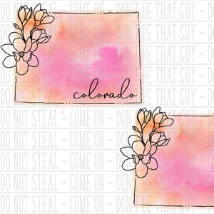 Pink Watercolor Floral Line State - Colorado - Sublimation/printable ...