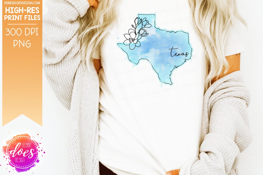 Blue Watercolor Floral Line State - Texas - Sublimation/printable ...