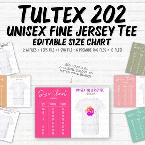 Tultex 202 - Editable Size Chart + 6 Colored PNG Files - Etsy