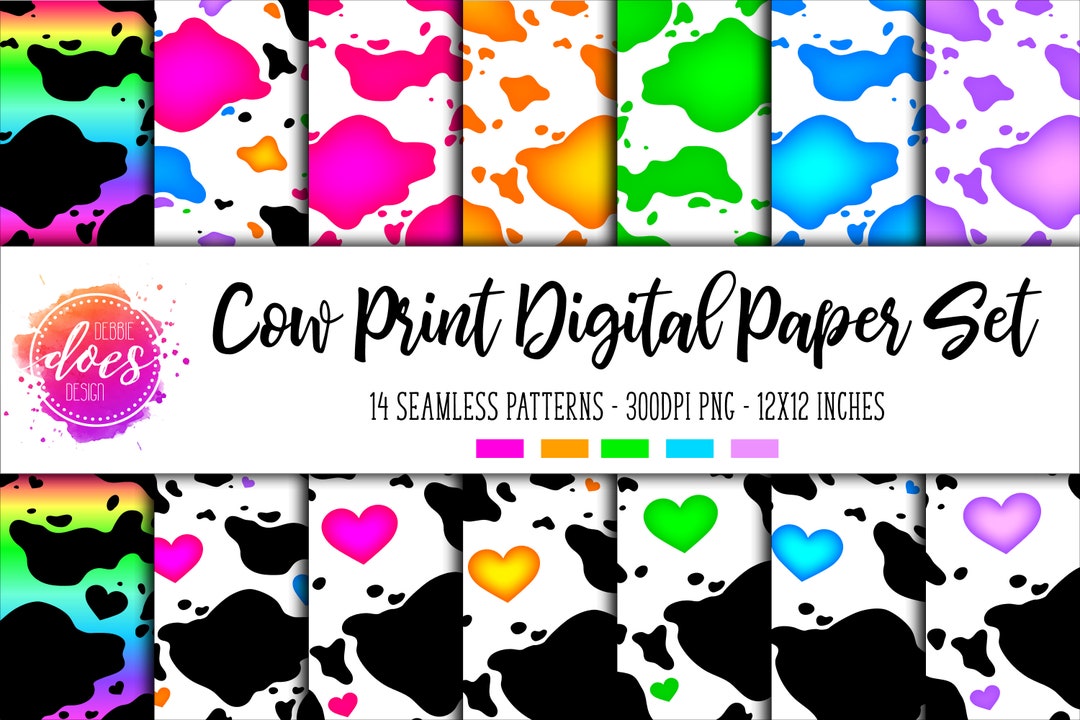 Cow Print Digital Paper/seamless Pattern Set - Brights - Printable ...
