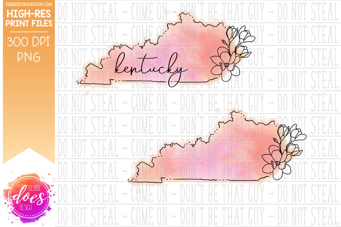 Pink Watercolor Floral Line State Kentucky - Etsy