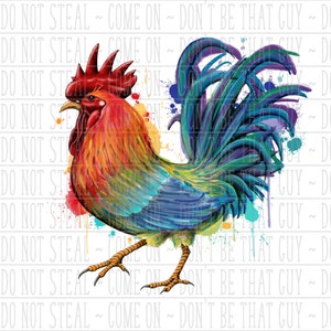 Watercolor Hand Drawn Rooster/chicken - Sublimation/printable Design ...