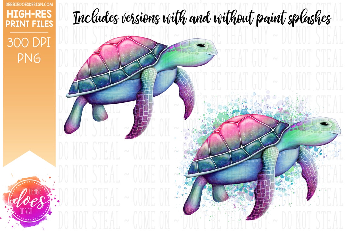 Hand Drawn Sea Turtle Pink Purple 2 Versions | Etsy