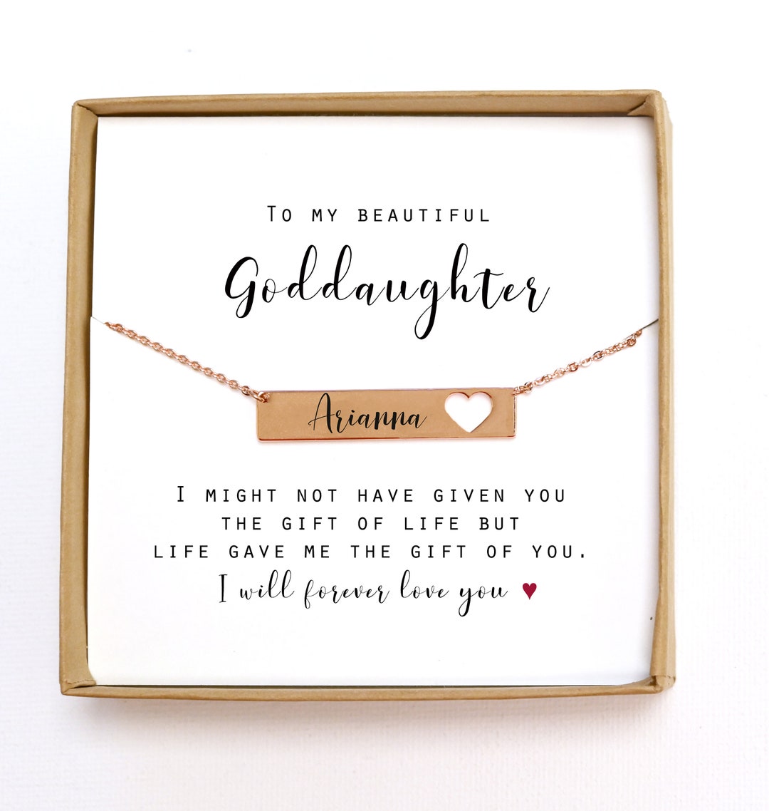Personalized Goddaughter Necklace: Engraved Bar Pendant, Baptism Gift ...