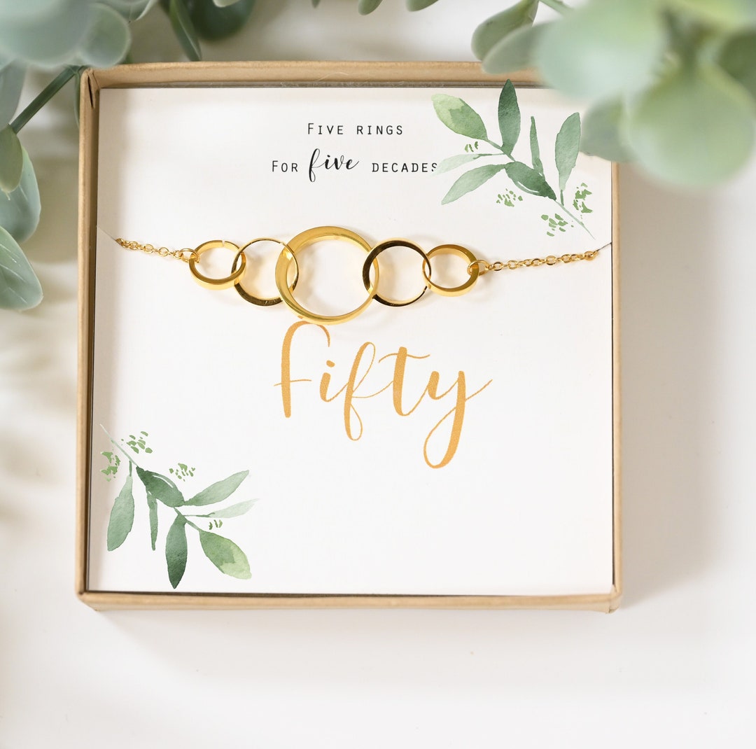 50th Birthday Necklace: Five Interlocking Rings, Rose Gold Plated - Etsy