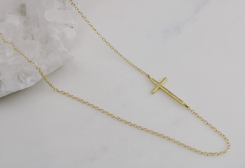 Cross Necklace Women Sideways Cross Necklace Gold Cross Etsy