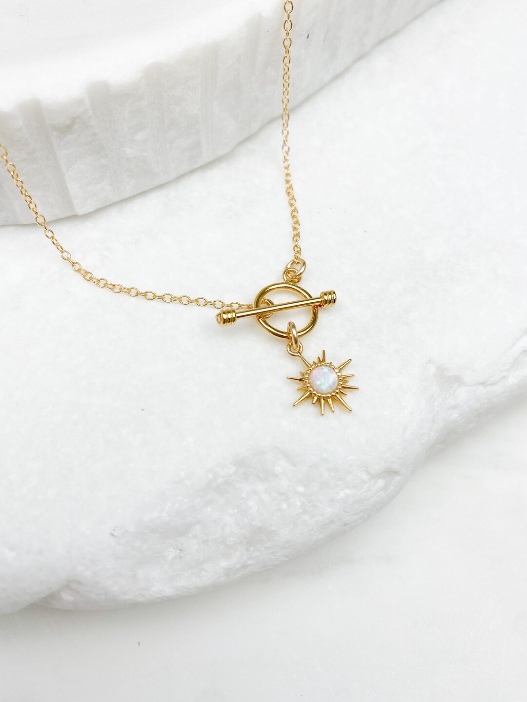 Opal Sun Toggle Necklace, Gold Necklace, Opal Jewelry, Dainty Necklace ...