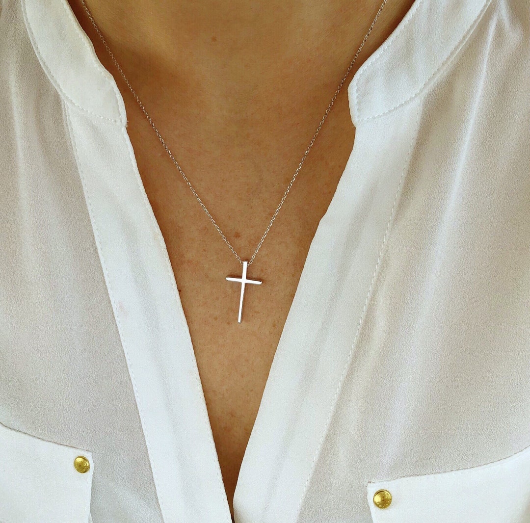 Silver Cross Necklace, Cross Necklace, Religious Necklace Cross ...