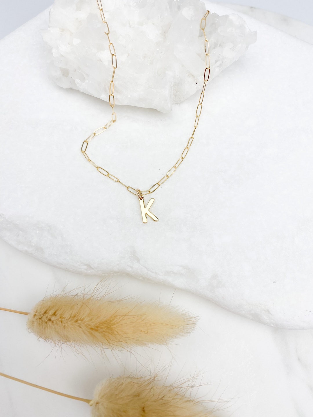 14k Gold Filled Paperclip Chain Necklace With Letter Gold - Etsy