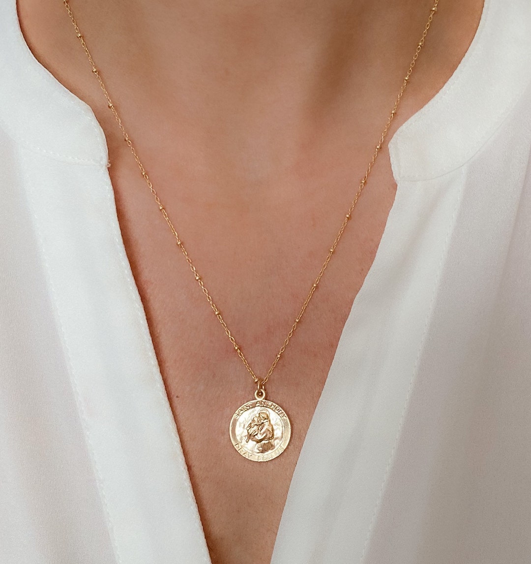 14k Gold Filled St Anthony Necklace, Gold Necklace, Coin Necklace ...