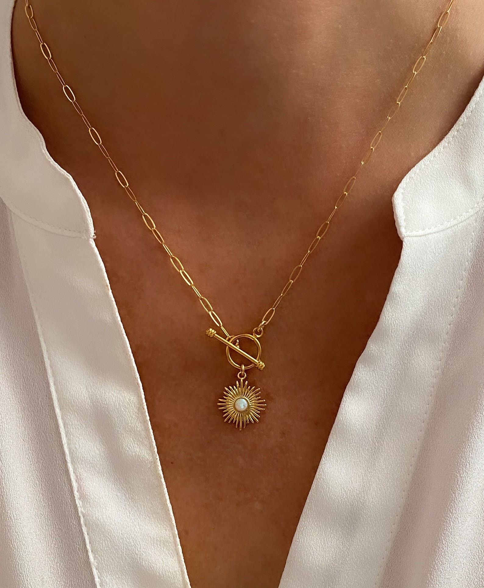 Gold Toggle Neckace, Opal Toggle Necklace, Opal Jewelry, Gold Necklace ...