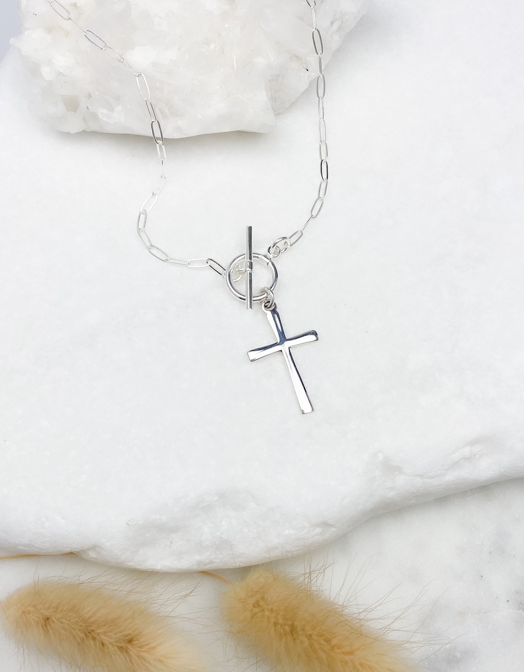 Silver Cross Necklace for Women, Sterling Silver Cross, Paperclip Chain ...
