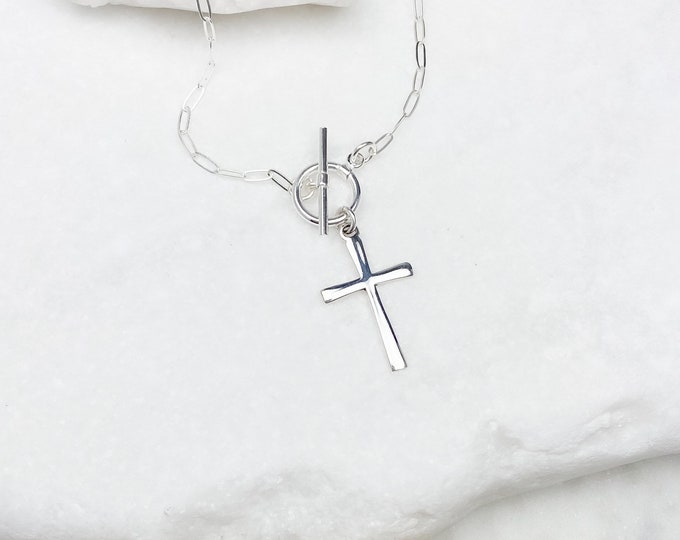 Silver Cross Necklace for Women, Sterling Silver Cross, Paperclip Chain ...