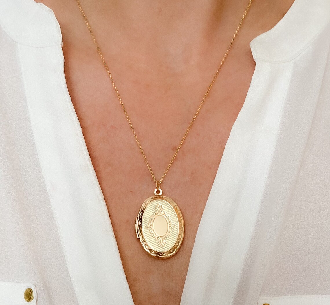 Large Locket Necklace Oval Locket Necklace Gifts for Her | Etsy