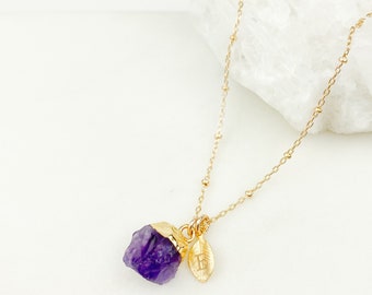 Amethyst Necklace, Birthstone Necklace, Personalized Initial Charm ...