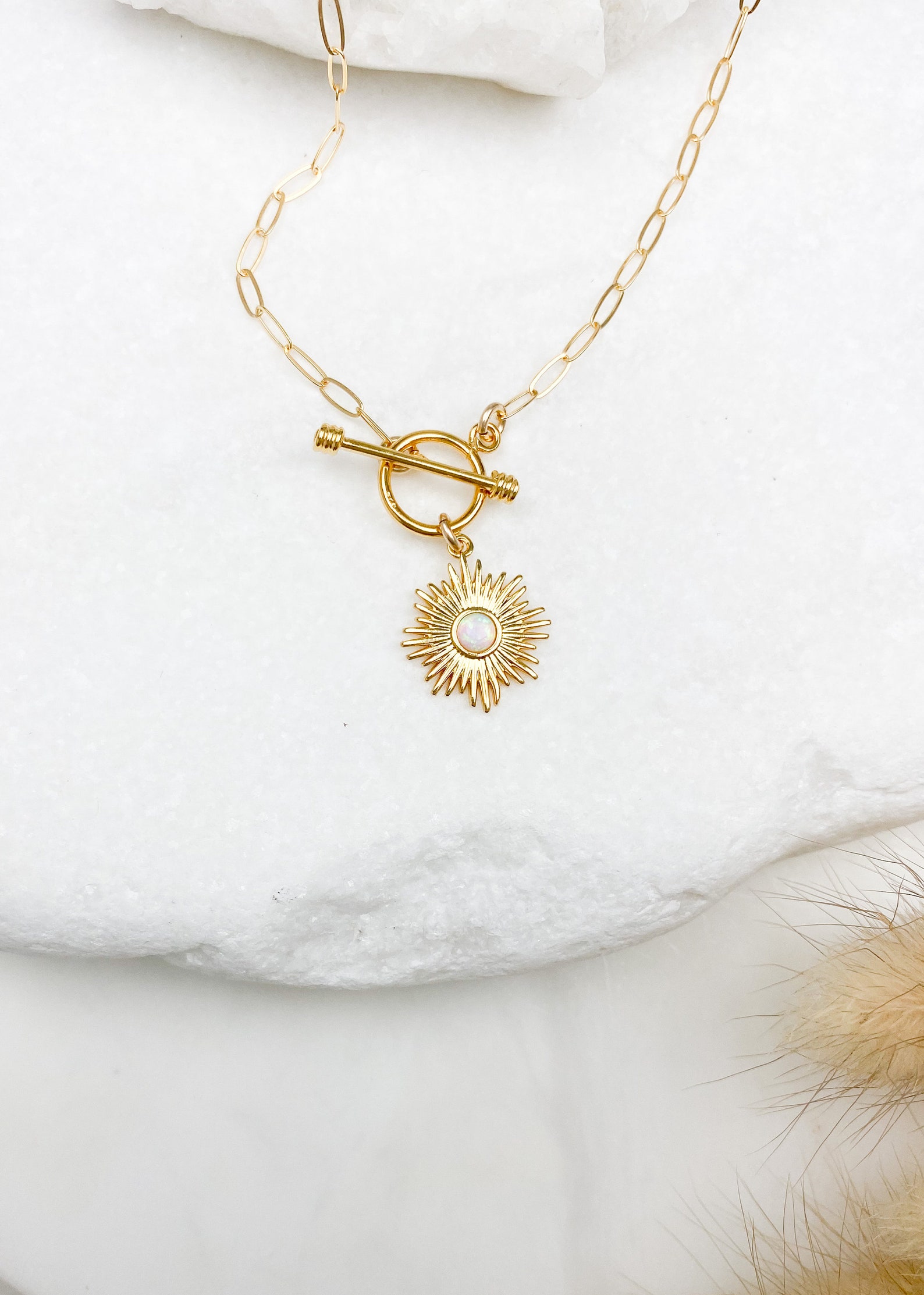 Gold Toggle Neckace, Opal Toggle Necklace, Opal Jewelry, Gold Necklace ...