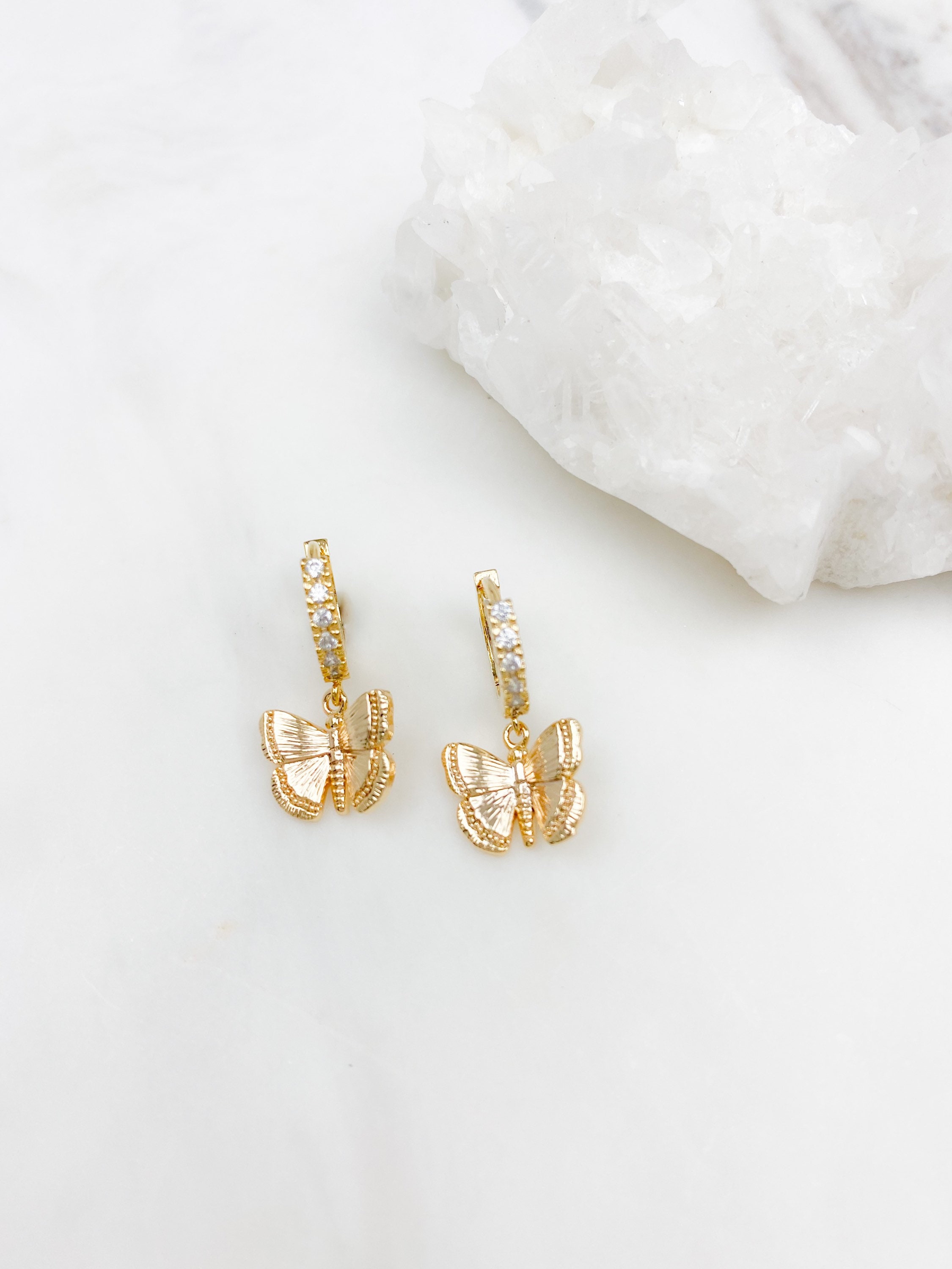 Butterfly Earrings Gold Earrings Small Hoop Earrings - Etsy