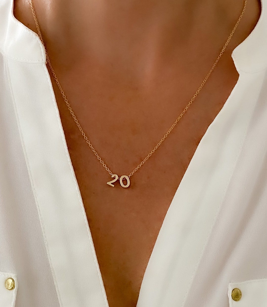 Gold Number Necklace, Sterling Silver, Gold Necklace, Personalized ...
