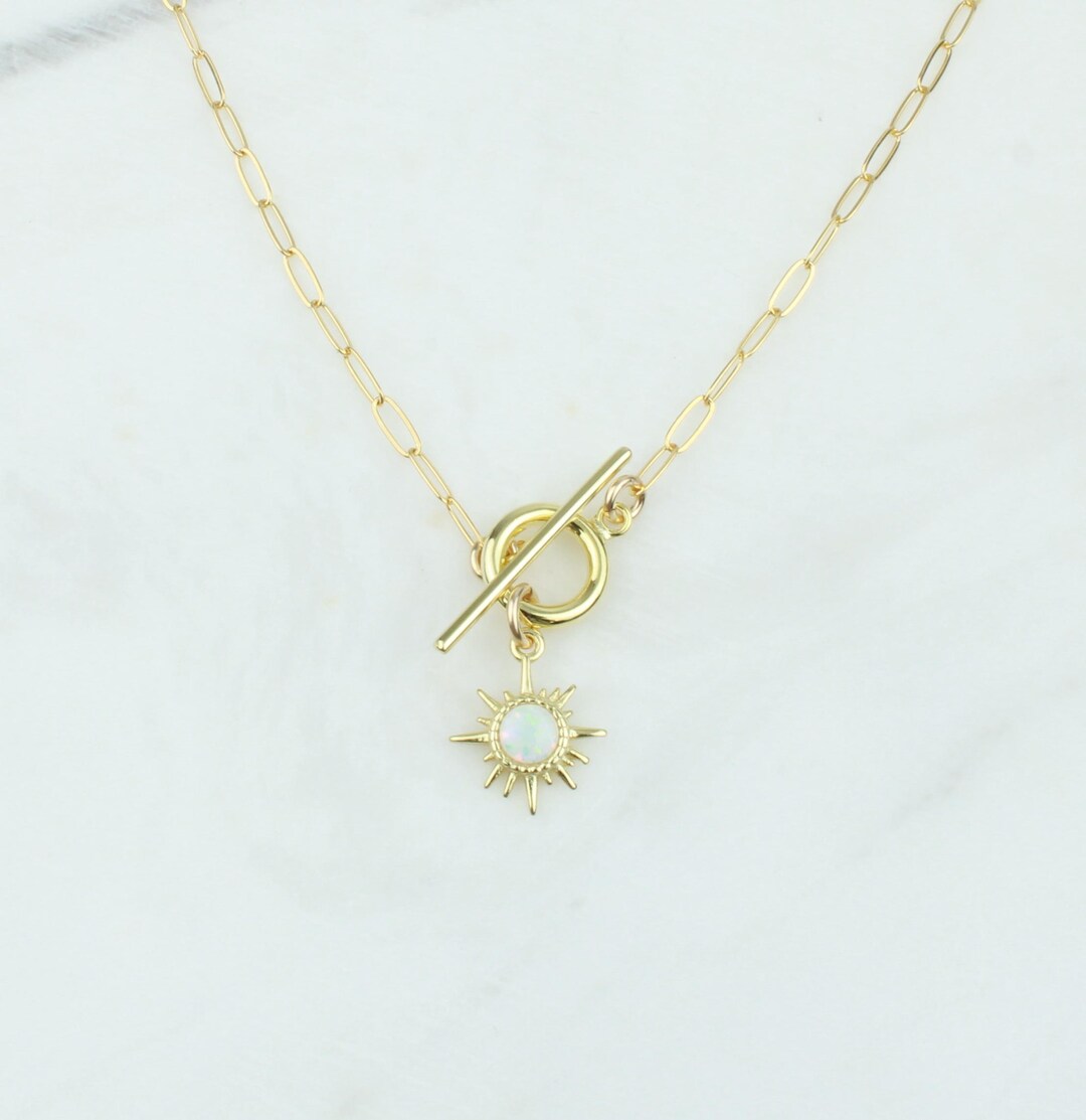 Gold Sun Necklace, Gold Toggle Necklace, Paperclip Necklace, Sun ...