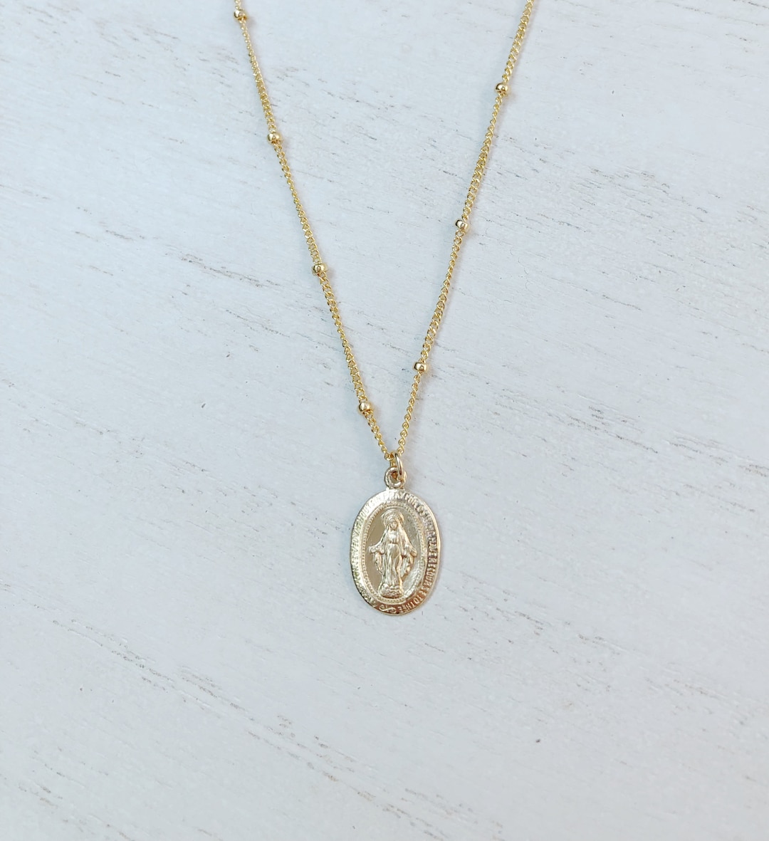 14K Gold Filled Mary Necklace, Sterling Silver Mary Necklace, Gold ...