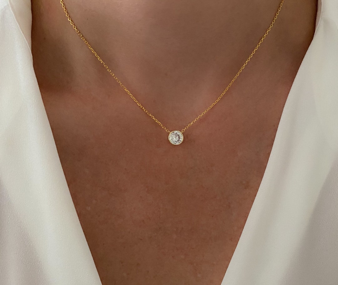 Floating Diamond Necklace, Birthday Gift, Necklaces for Women, Simple ...
