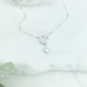 Sterling Silver Sun Necklace, Silver Toggle Necklace, Paperclip ...