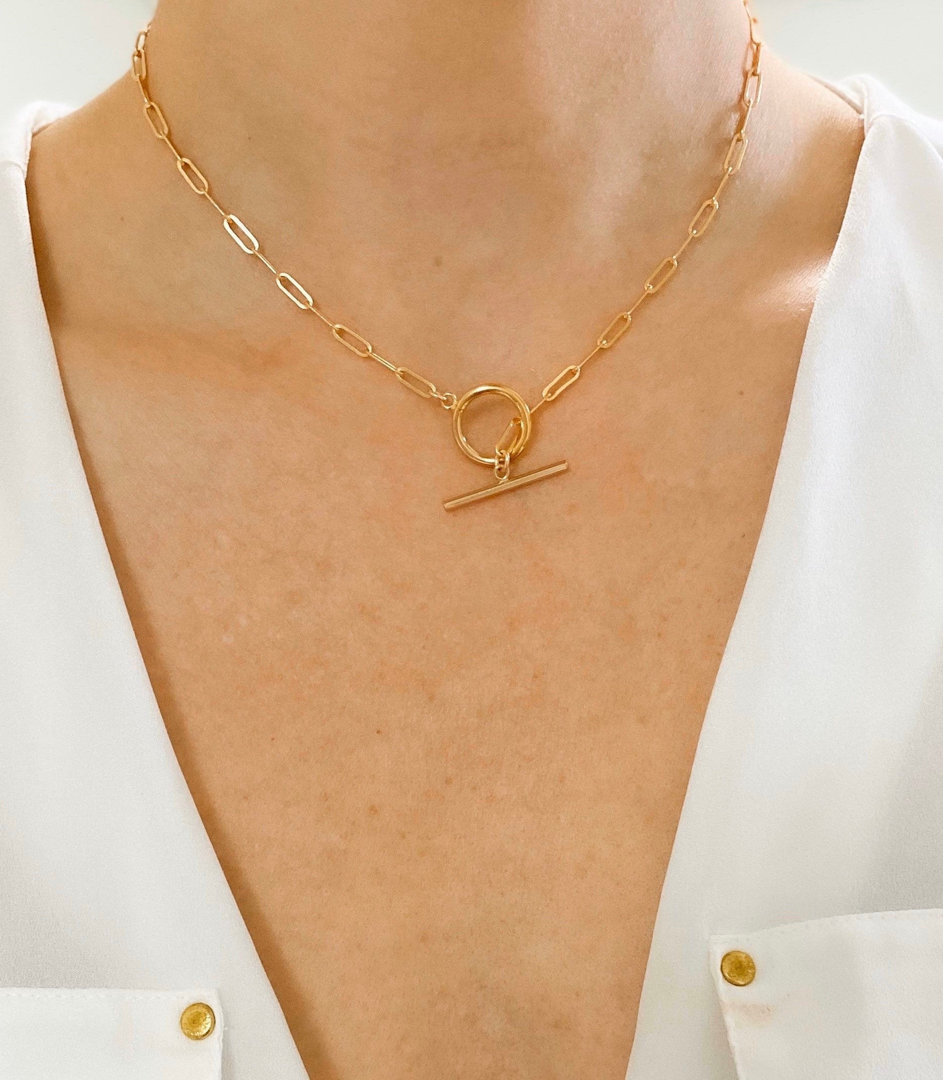14K Gold Filled Toggle Paperclip Chain Gold Necklaces for - Etsy