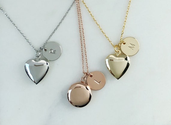 Personalized Locket Necklace Initials Necklace Heart Locket Round Locket Gifts for Her Birthday Gift Rose Gold Jewelry Etsy