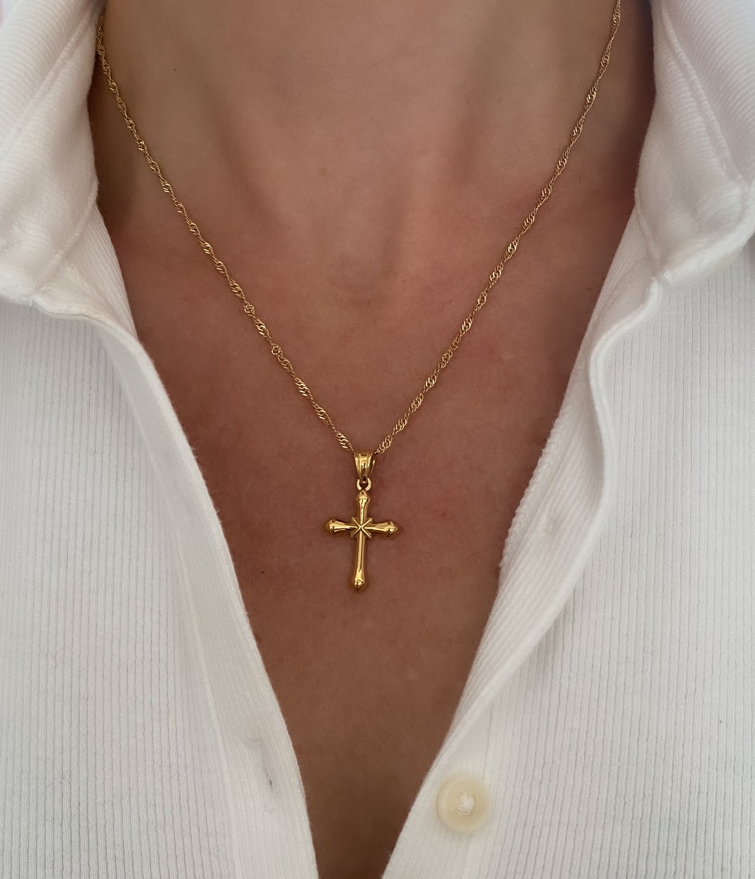 Gold Cross Necklace, Gold Necklace, Waterproof Jewelry, Stainless Steel Necklace, Gift for Her ...
