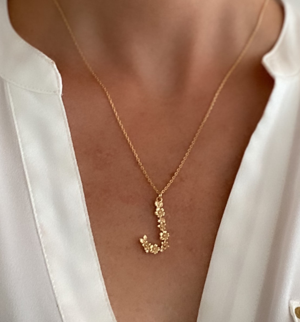 Big Letter Necklace Flower Necklace Initial Necklace Gold - Etsy