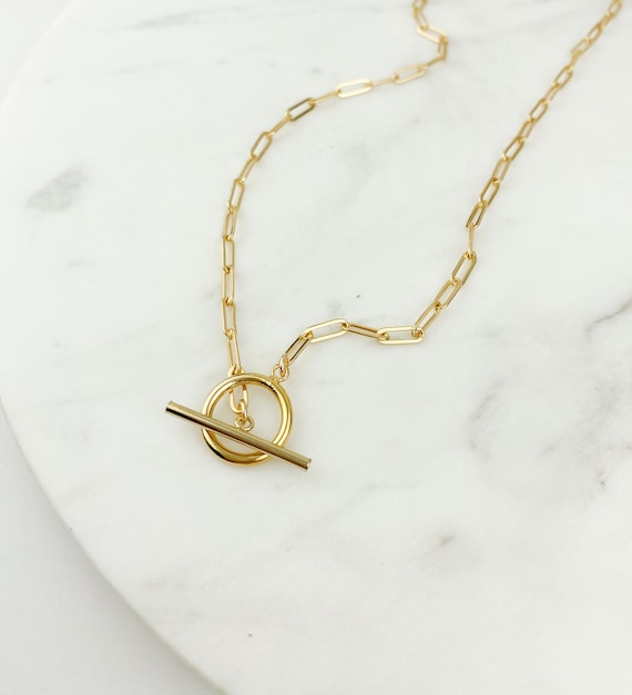 14K Gold Filled Toggle Paperclip Chain Gold Necklaces for - Etsy