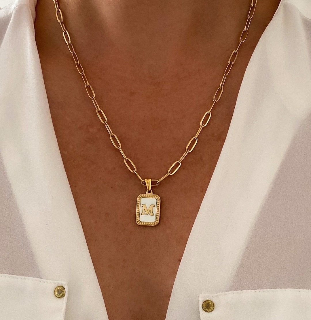 Initial Pendant Necklace, Stainless Steel Gold Necklace, Waterproof ...