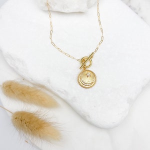 Gold Filled Paperclip Chain Necklace, Celestial Toggle Pendant - Etsy