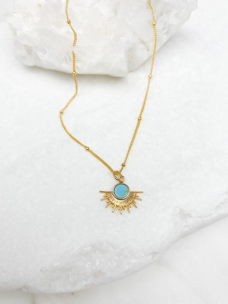 Pendant Necklace , Gold Necklace, Turquoise Necklace, Sun Necklace ...