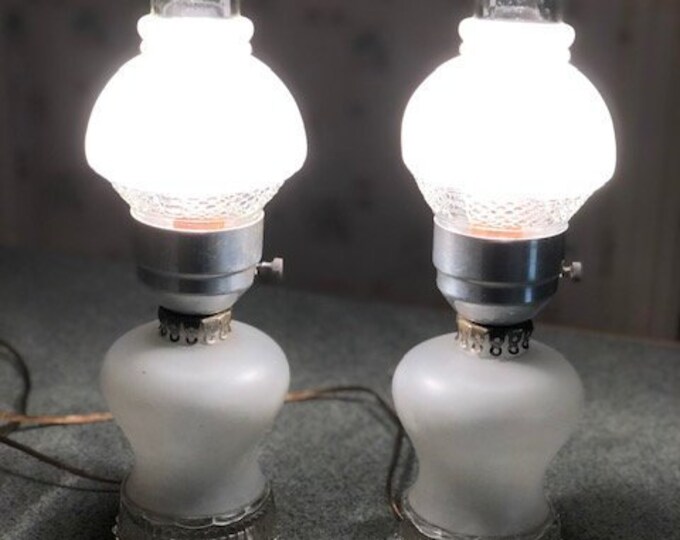 Two Vintage 1950s Electric Frosted Glass Tabletop Hurricane Lamps, 15 ...
