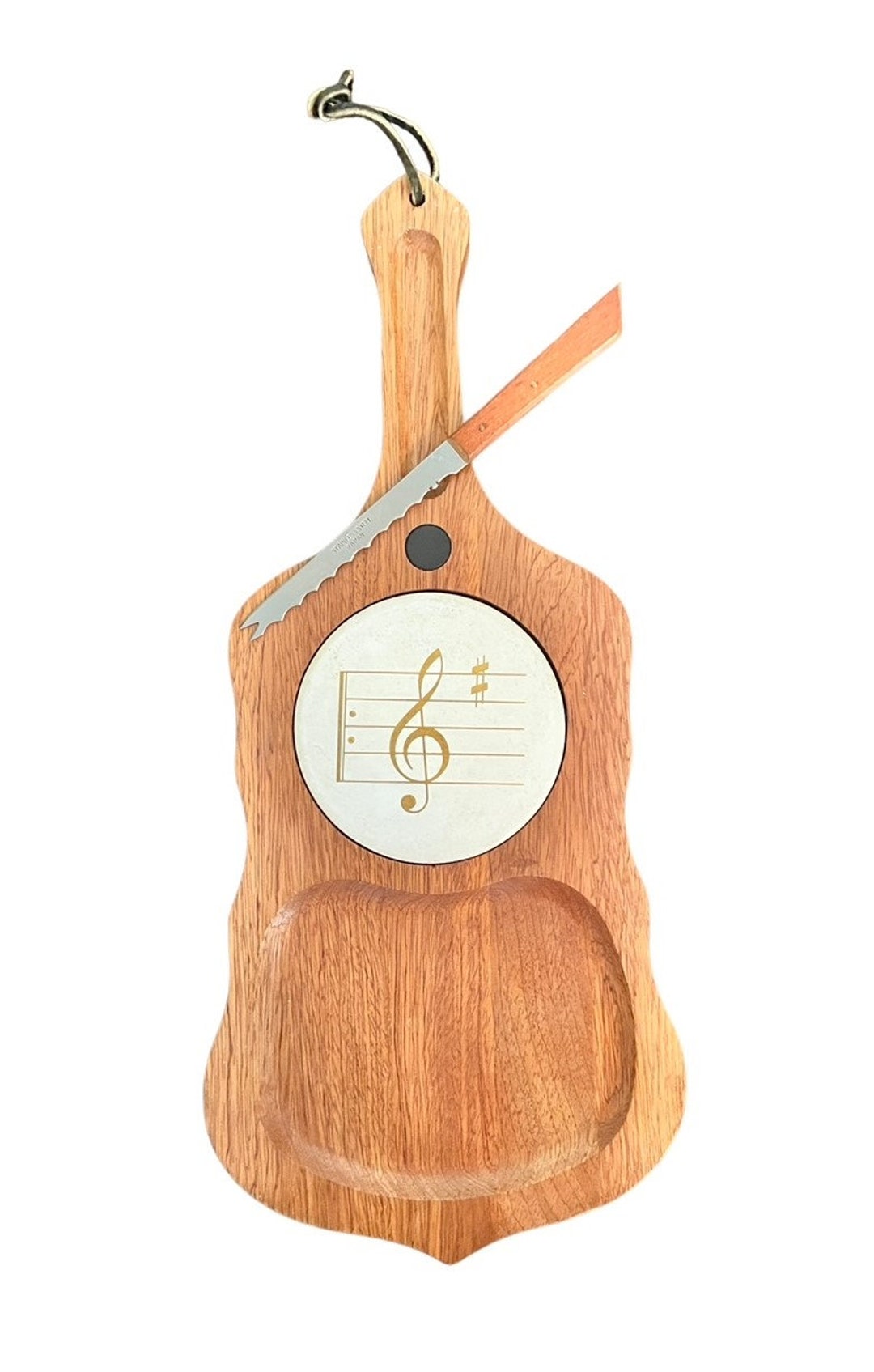 Vintage '60s Musical Themed Wood and Ceramic Small Cutting & Serving ...