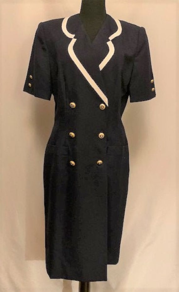 Vintage '80s navy shirtdress with shoulder pads size 10 | Etsy