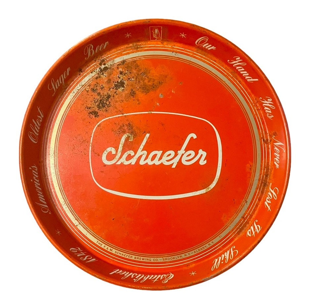 Vintage '50s Red Metal Schaefer Beer Advertising Serving Tray, 12 ...