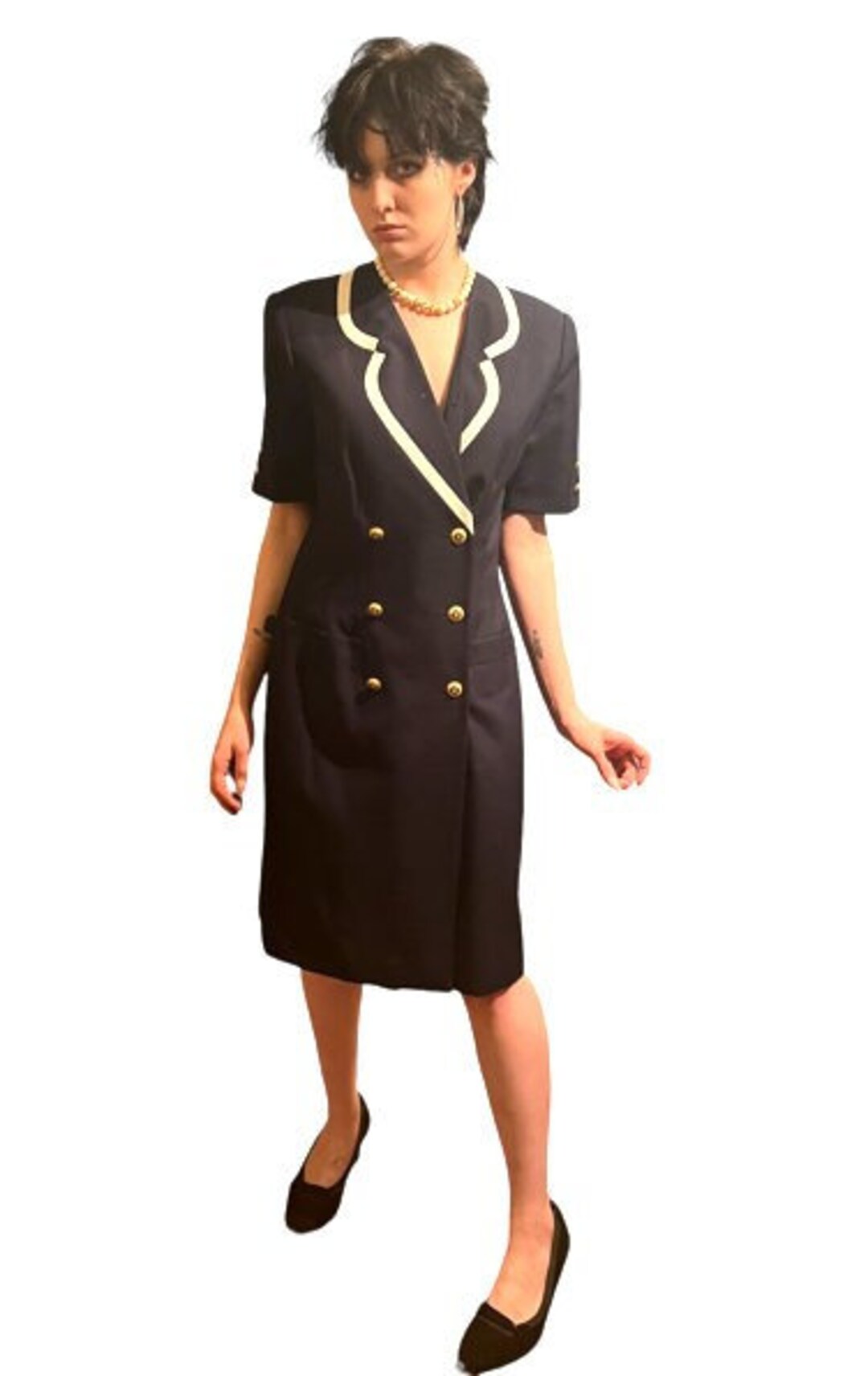 Vintage '80s Navy Shirtdress With Shoulder Pads, Size 10 - Etsy
