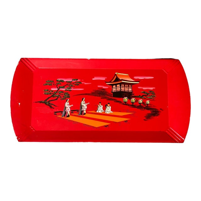 Vintage '50s Hasko De Luxe Trays Red With Asian Scene - Etsy