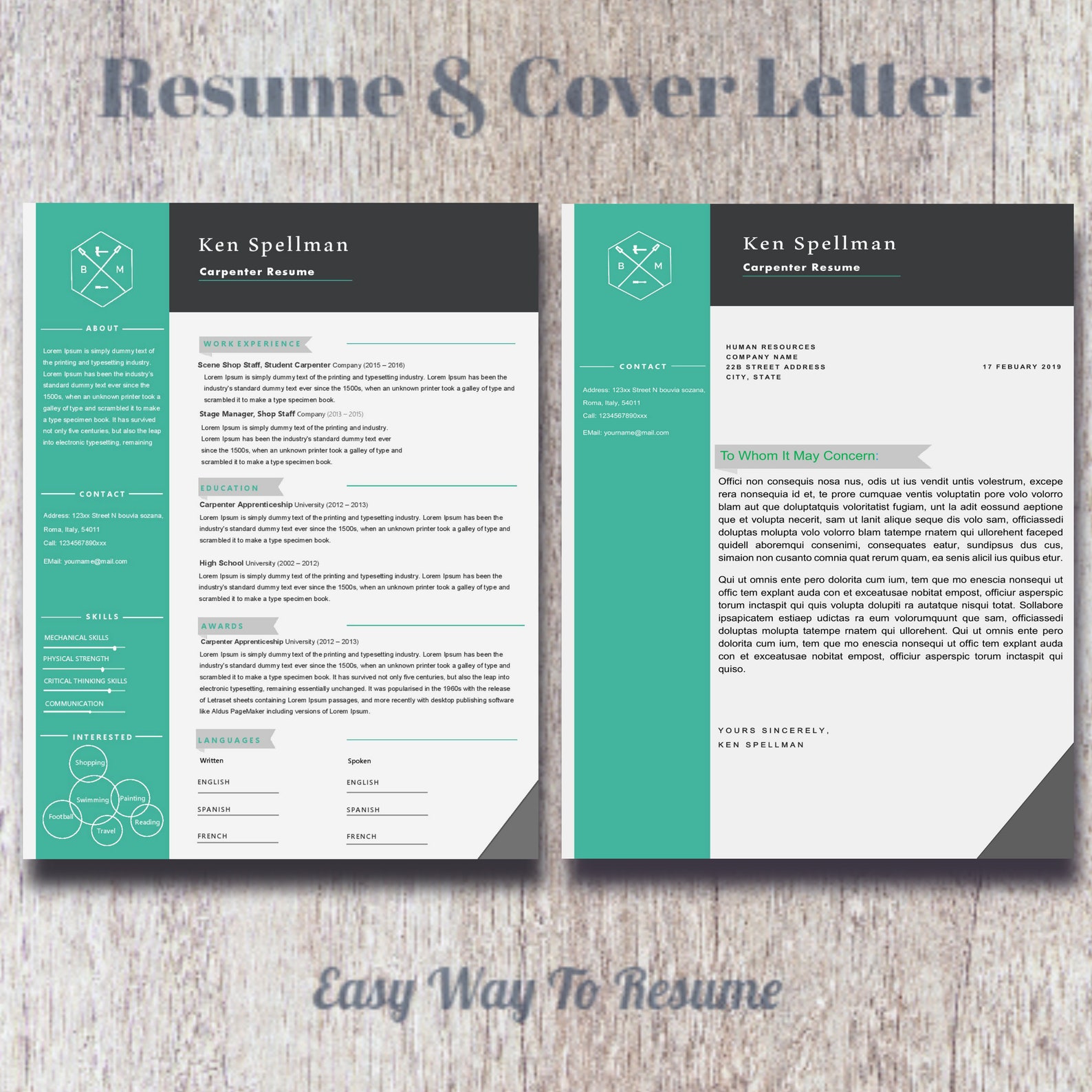 Carpenter Template in "word" and "pages" Format Fully Customizable With ...