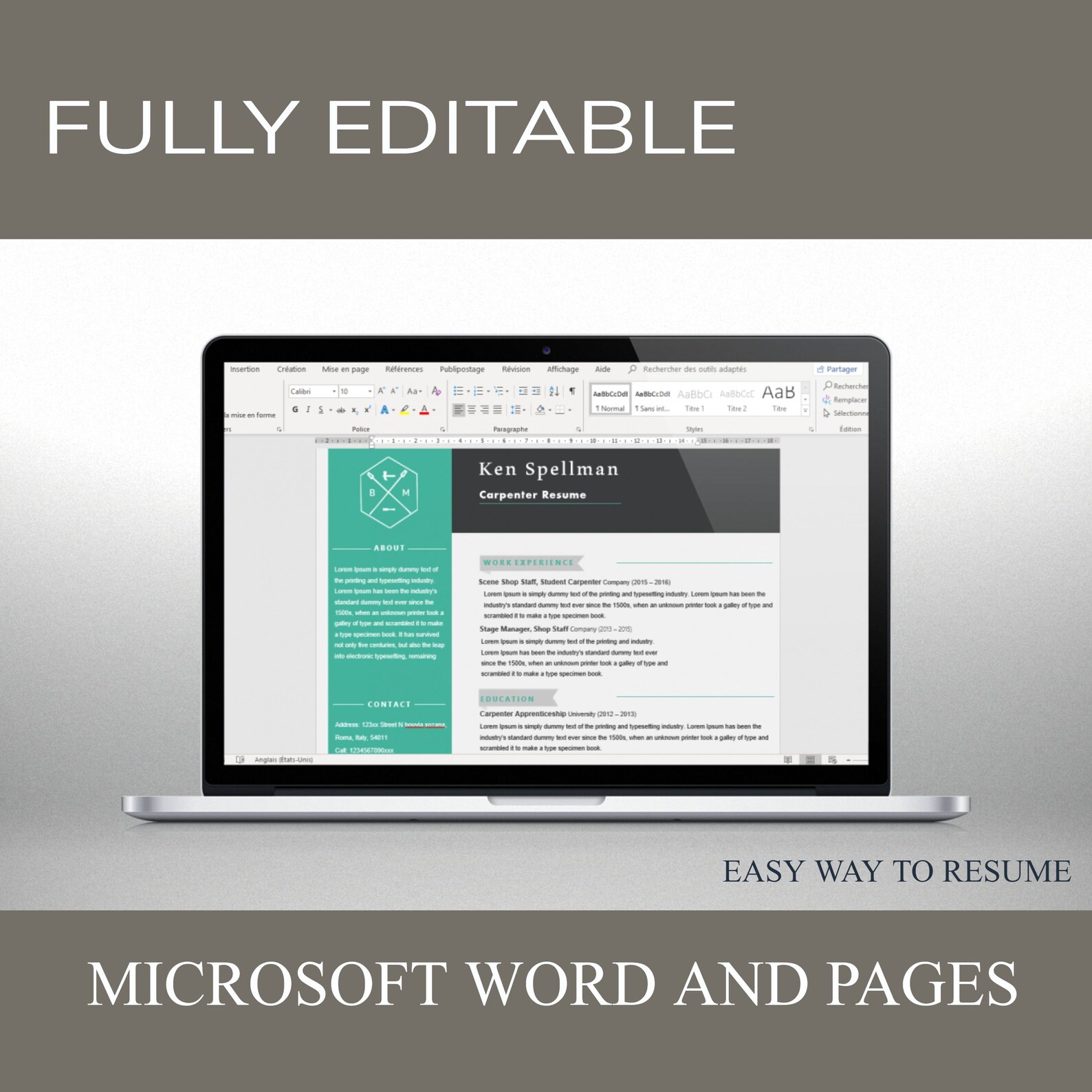 Carpenter Template in "word" and "pages" Format Fully Customizable With ...