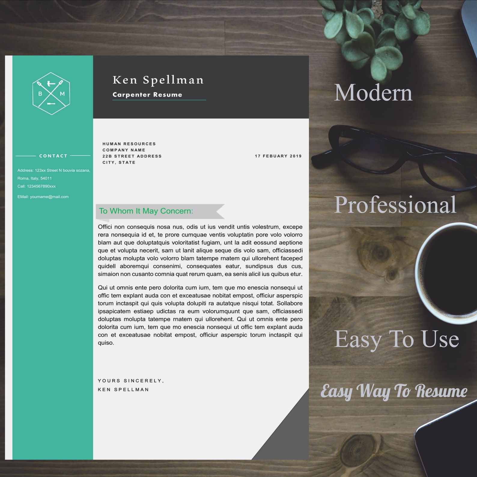 Carpenter Template in "word" and "pages" Format Fully Customizable With ...