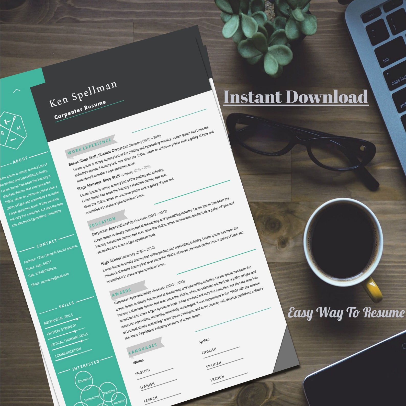 Carpenter Template in "word" and "pages" Format Fully Customizable With ...