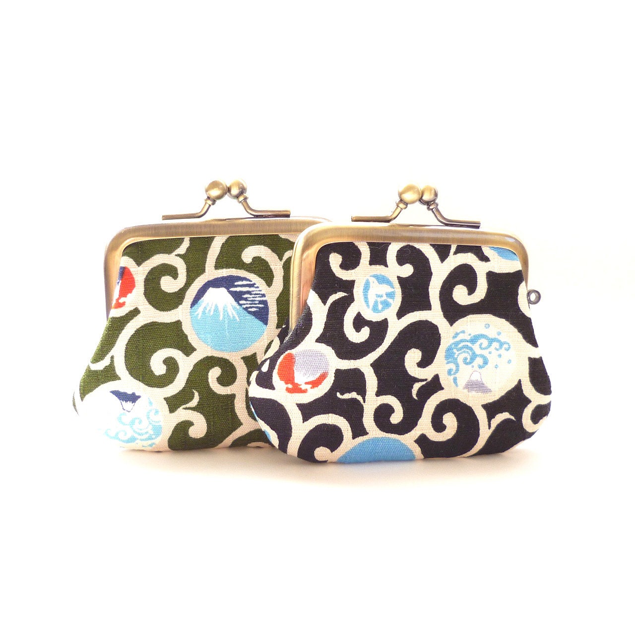 Arabesque Pattern and Mt. Fuji , Metal Frame Purse, Kiss Lock, Coin ...
