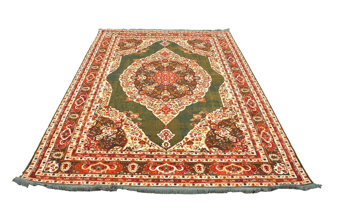 Vintage Rug Distressed Antique Modern Multi-colour Carpet Antique Green ...