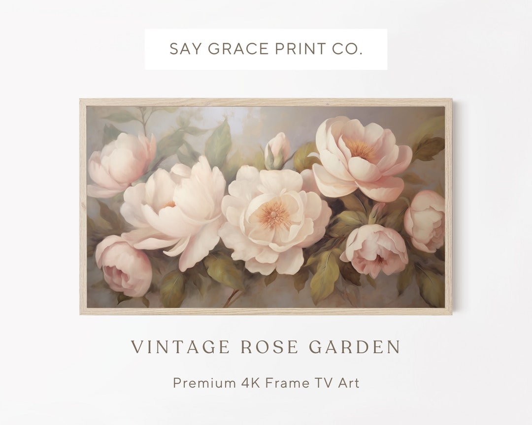 Samsung Frame Tv Art, Vintage Rose Flower Frame TV Art, Spring Painting ...