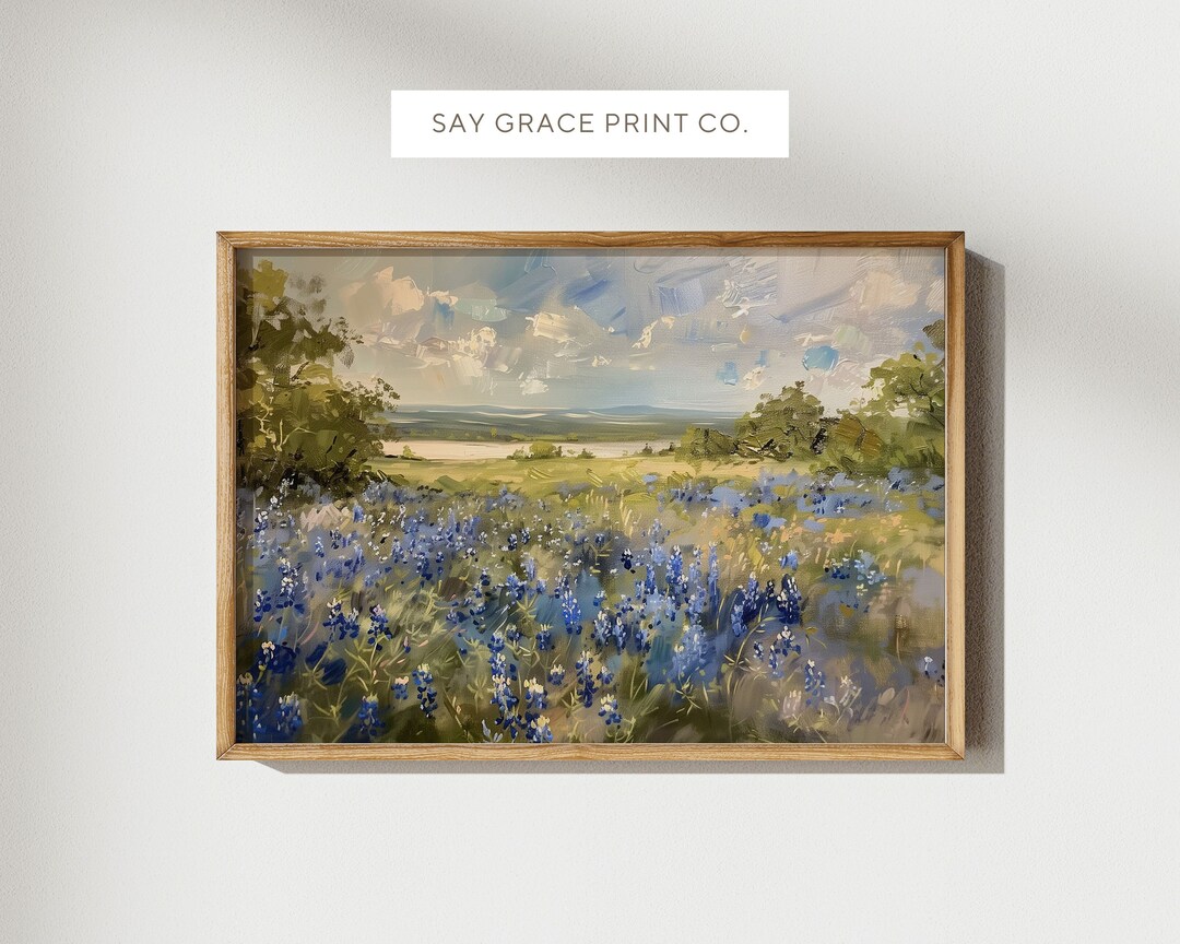 PRINTABLE Texas Bluebonnets Art, Texas Flower Print, Bluebonnet ...