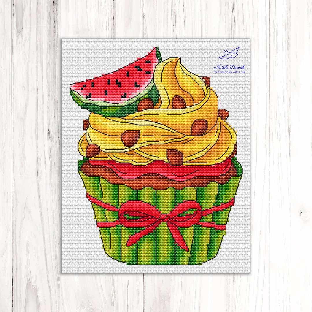 Watermelon Cross Stitch Pattern Pdf, Summer Cross Stitch, Cupcake Cross ...